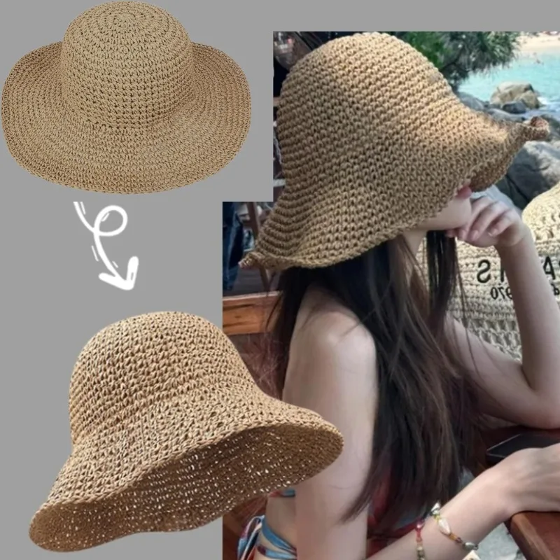 Sombrero de paja para mujer, gorra de sol de playa de ala ancha ...