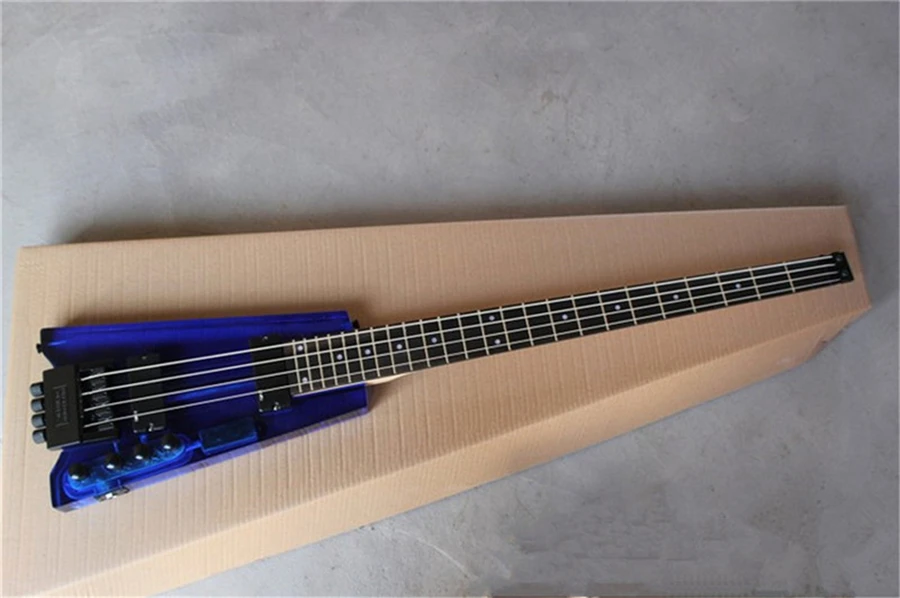 Headless-Blue-Acrylic-Body-4-String-Electric-Bass-Guitar-with-Black ...