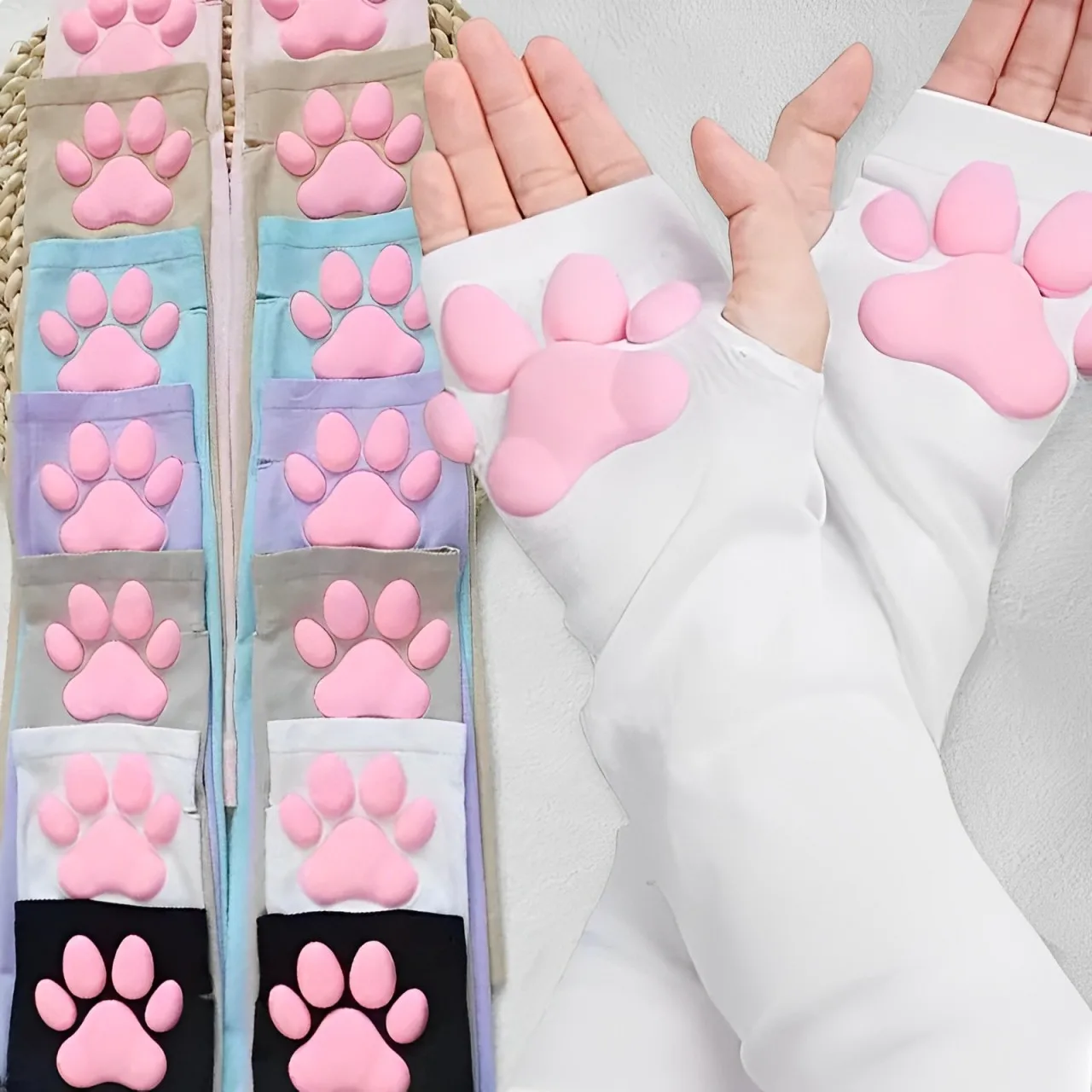 3D-Silicone-Pink-Cat-Claw-Paw-Pads-Soft-Fingerless-Fluffy-Sun ...