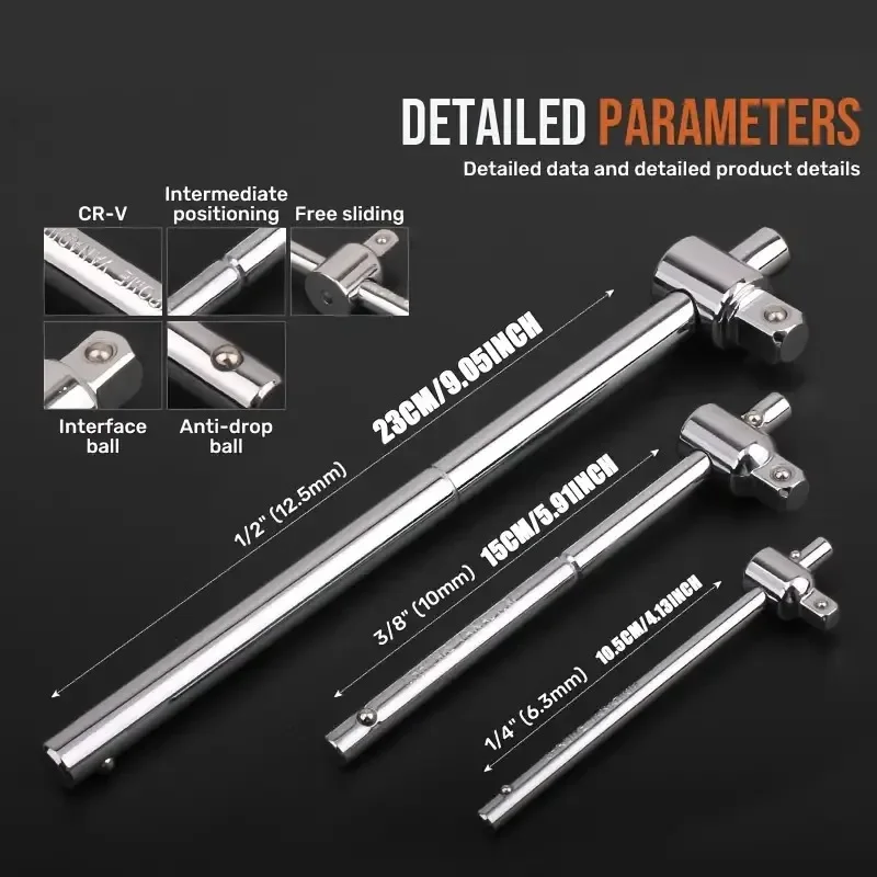 2-54-10-16cm-Drive-Socket-Wrench-Extension-Sliding-T-Bar-Auto-Repair ...