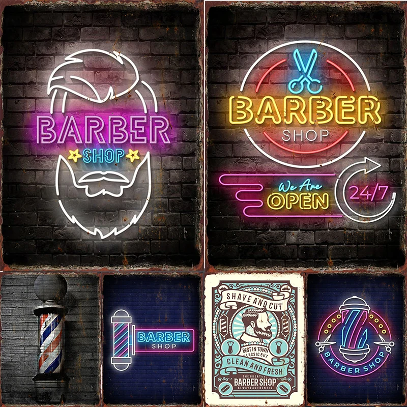 Barbershop Poster Barber Shave Beard Metal Tin Sign Rotating Colorful ...
