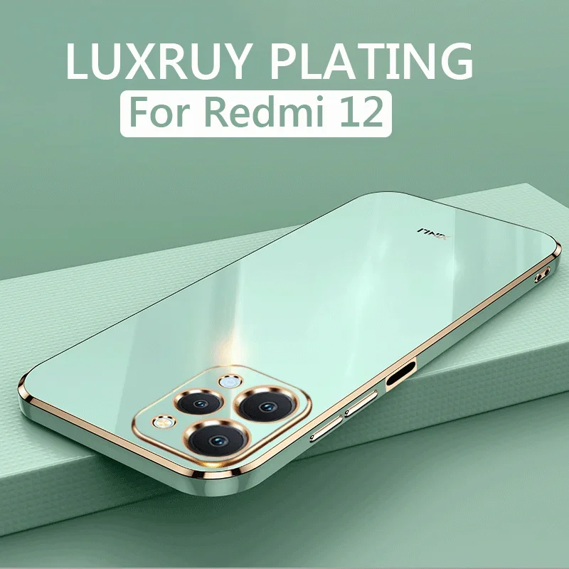 Luxury Square Plating Phone Case On For Xiaomi Redmi 12 Redmi12 4G ...