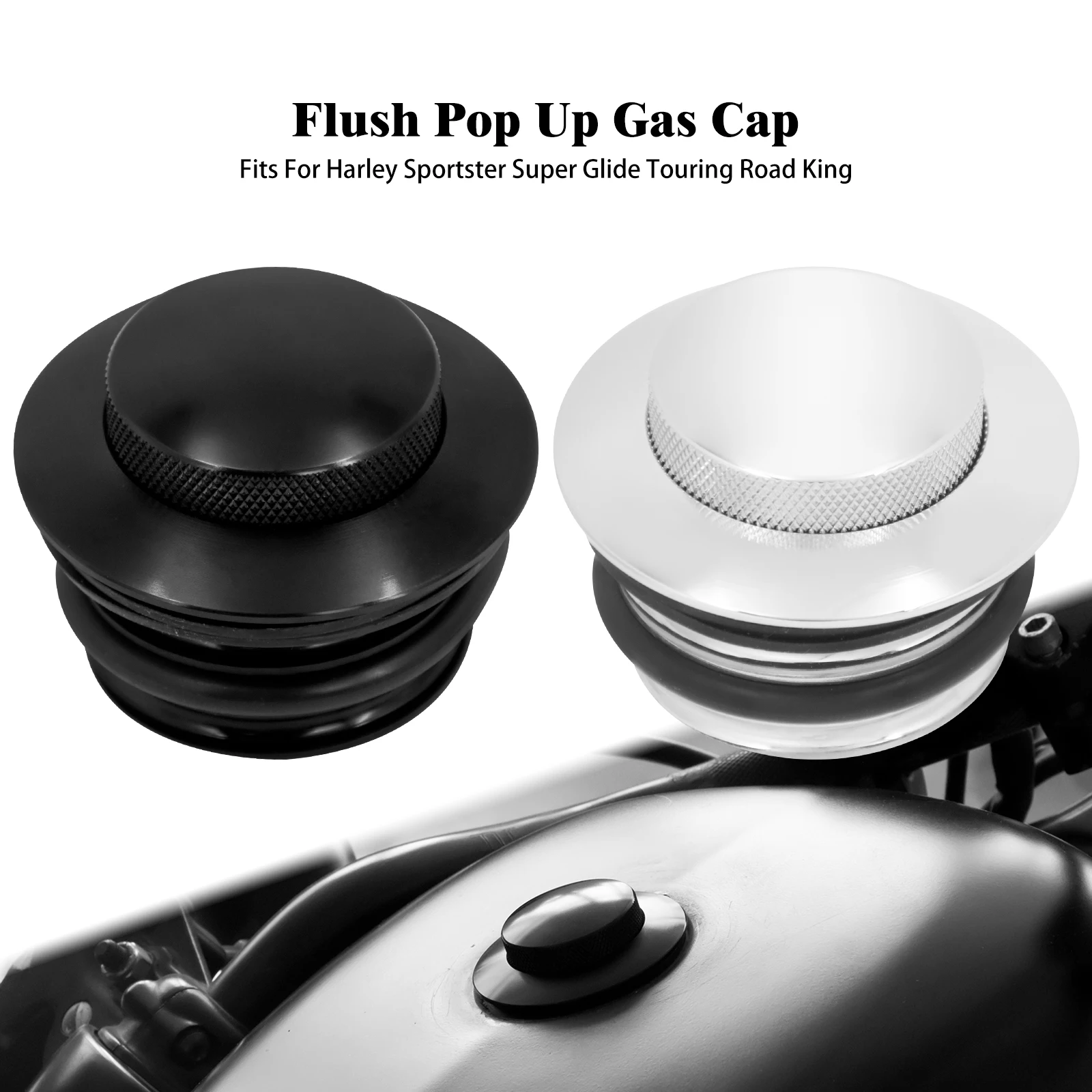 Motorcycle Black/Chrome Pop Up Oil Fuel Gas Tank Cap Cover For Harley ...
