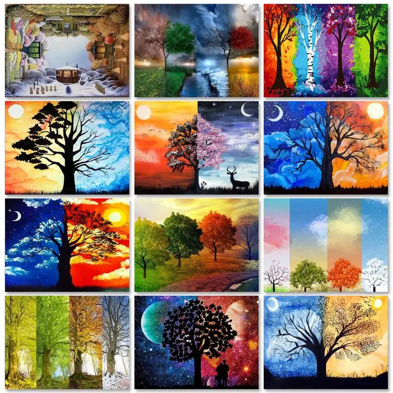 Acrylic Tree Paintings Seasons