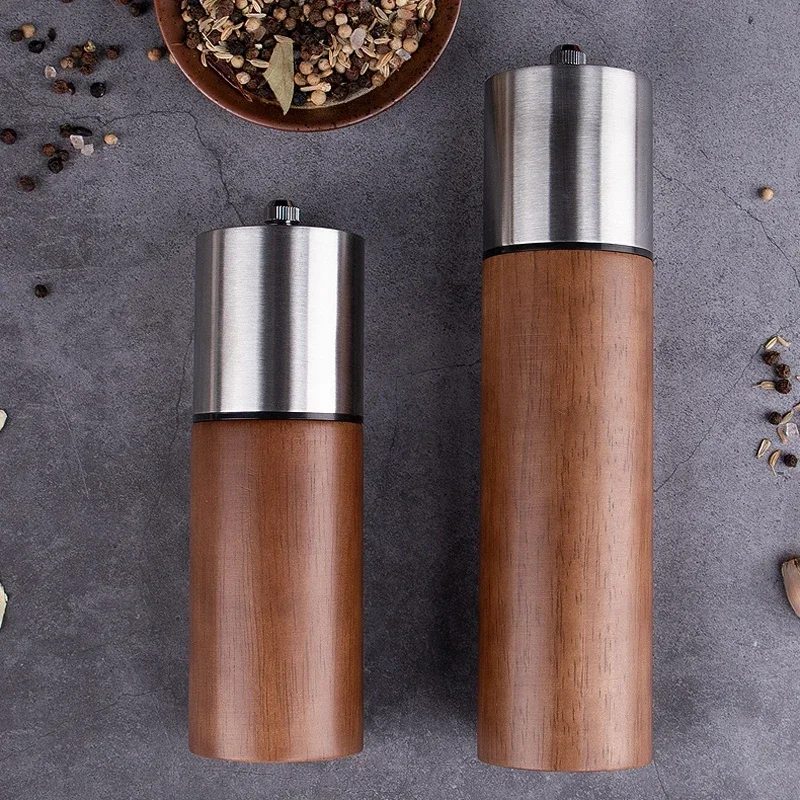 Solid Wood Salt and Pepper Grinder, Pepper Mill with Adjustable Ceramic ...