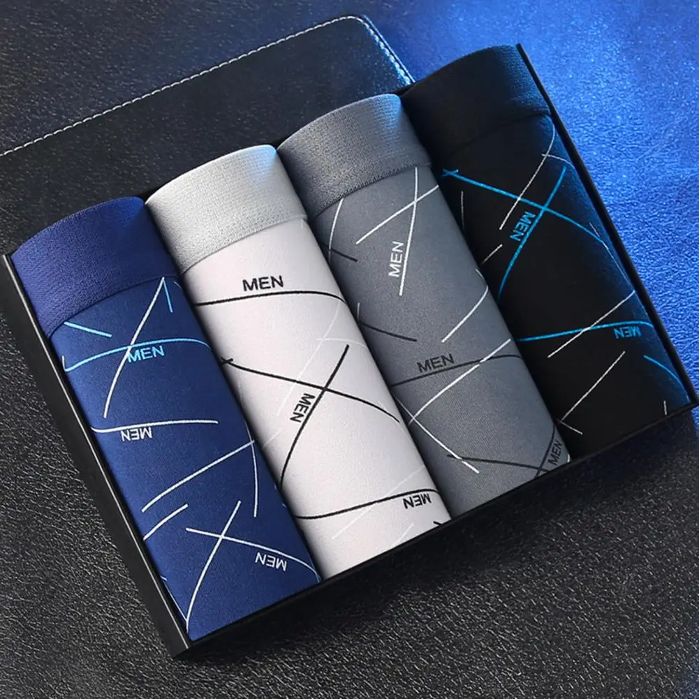 Printed-Letter-Men-Boxers-Geometric-Lines-Elastic-Waist-Letter-Strip ...