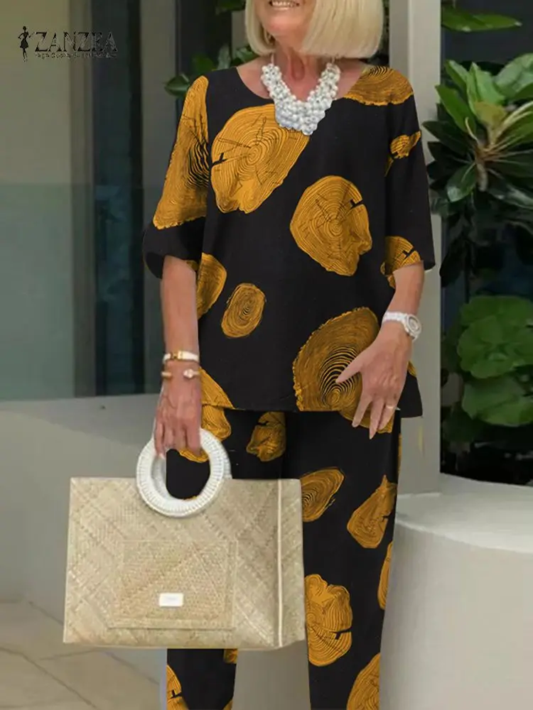 ZANZEA-Ensembles-assortis-vintage-pour-femmes-chemisier-imprim-demi ...