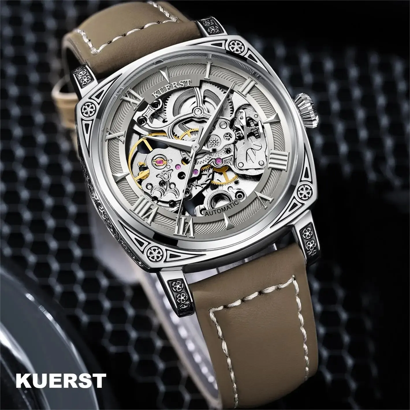 KUERST-Automatic-Mechanical-Roman-Steel-Nails-waterproof-Hollow-three ...