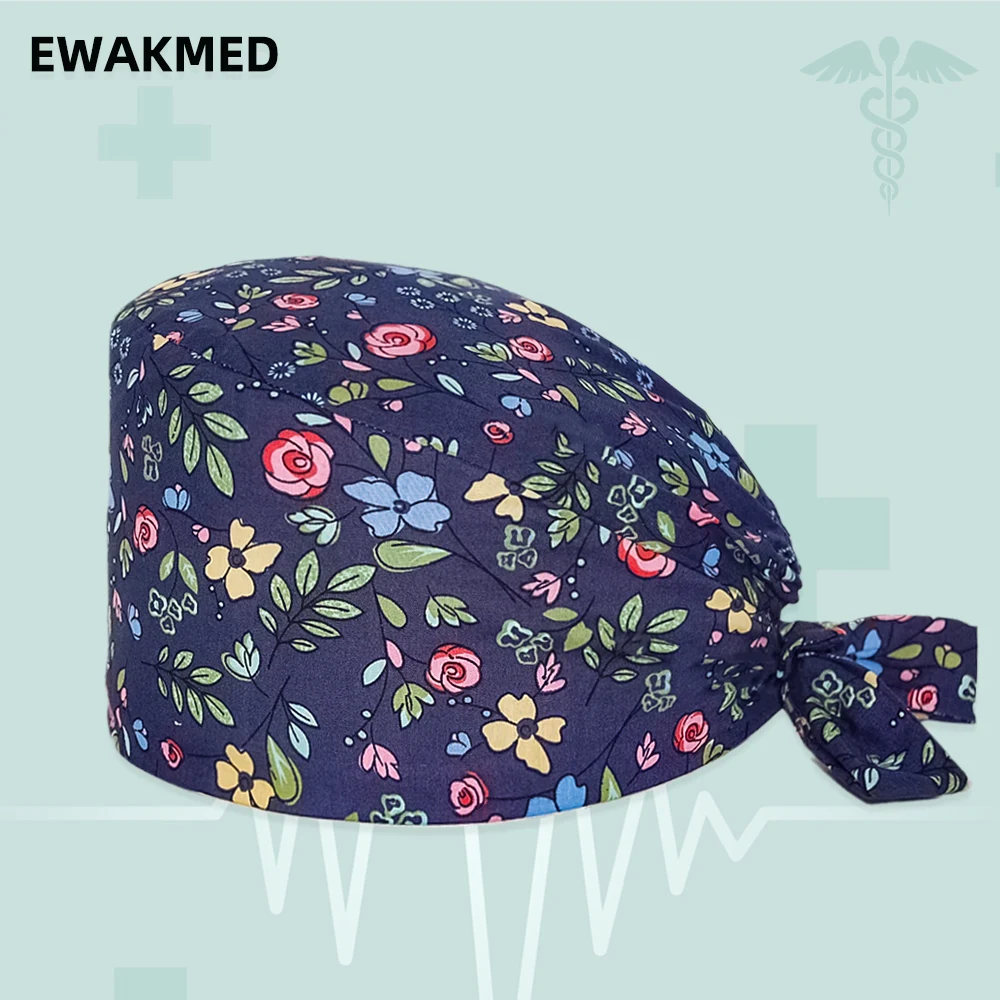 Flowers-Printed-Scrub-Hats-Hospital-Medical-Doctor-Work-Caps-Health ...