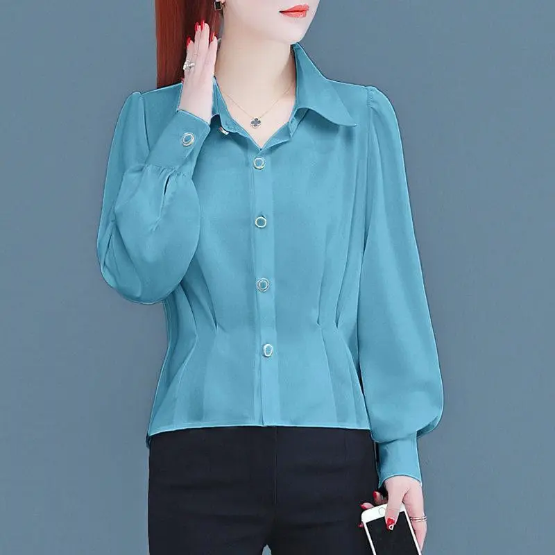 Camisa con pliegues y botones para mujer, blusa informal holgada ...