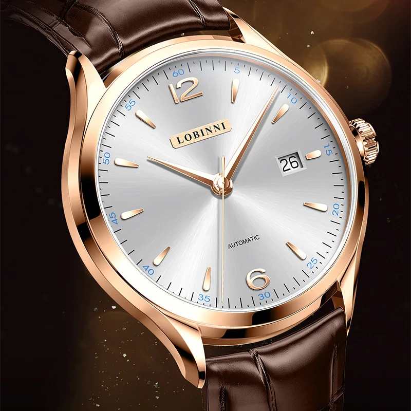 Lobinni design clássico relógio mecânico para homens pulseira de couro ...