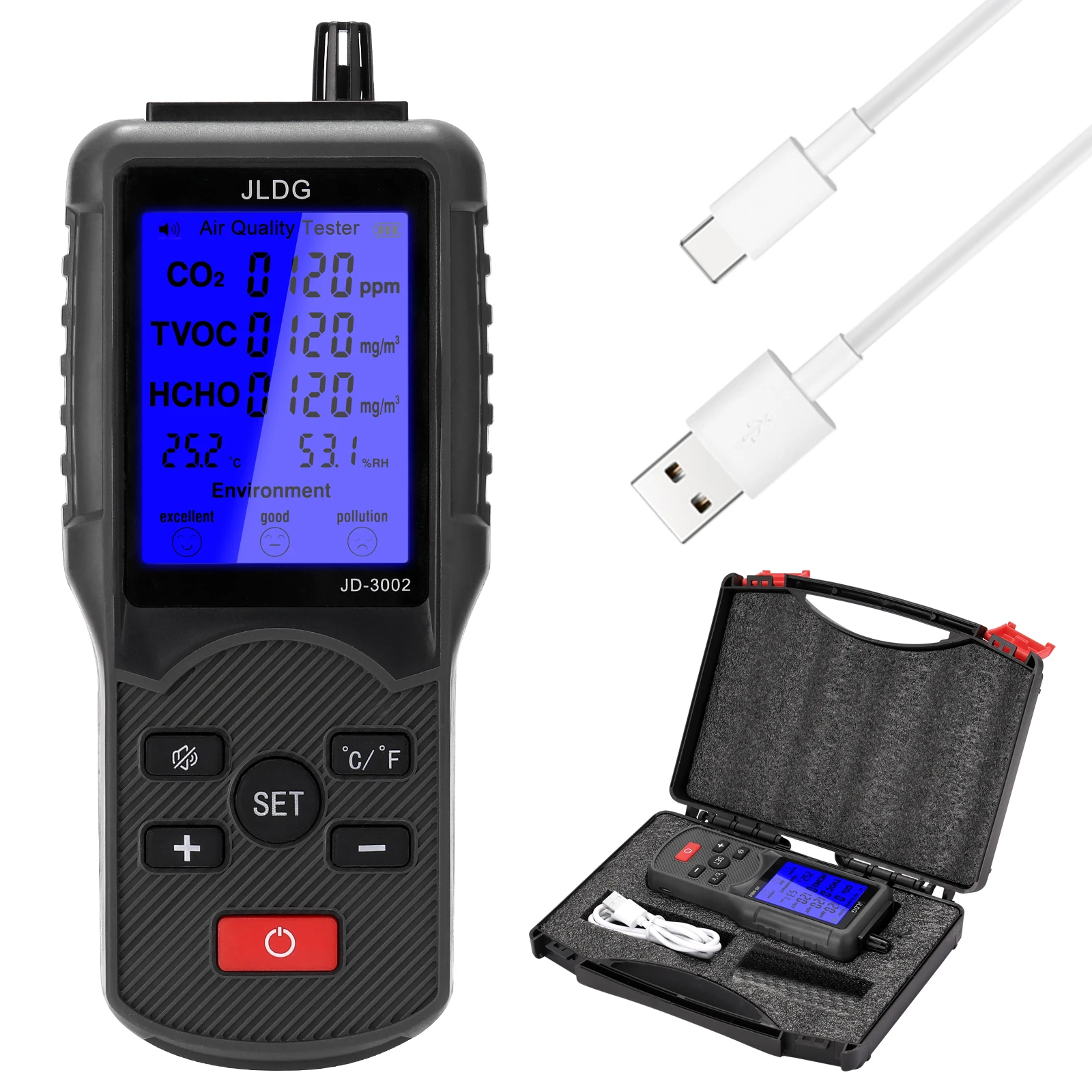 8in1-Air-Quality-Tester-CO2-Meter-Gas-Analyzer-CO2-Sensor-TVOC-Meter ...