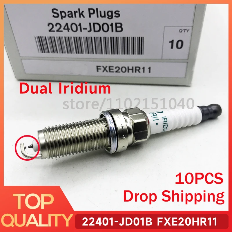10pcs-Dual-Iridium-Spark-Plug-FXE20HR11-22401-JD01B-for-Nissan-MICRA ...