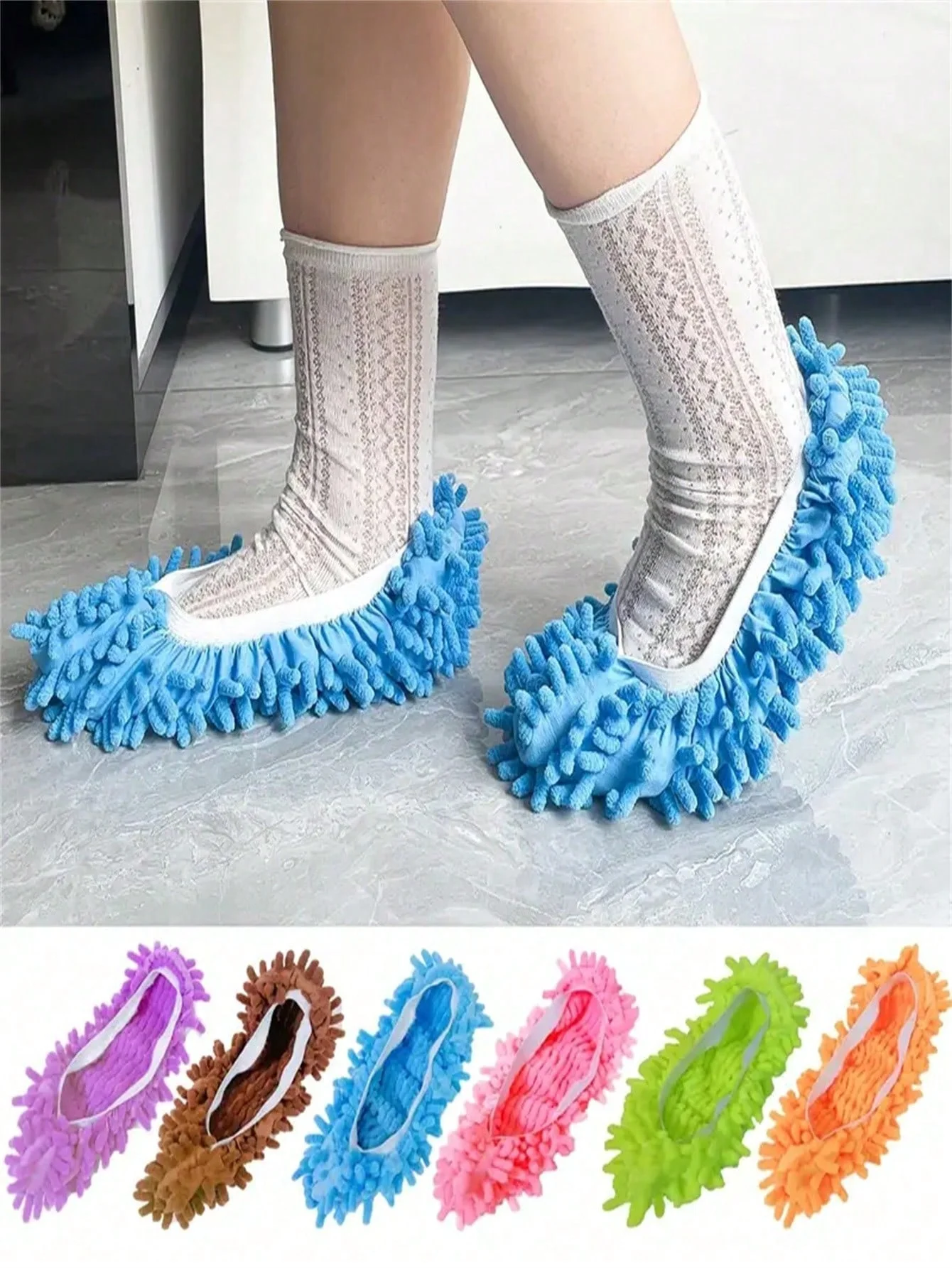2Pcs Mop Slippers, Soft Washable and Reusable Microfiber Foot Socks ...