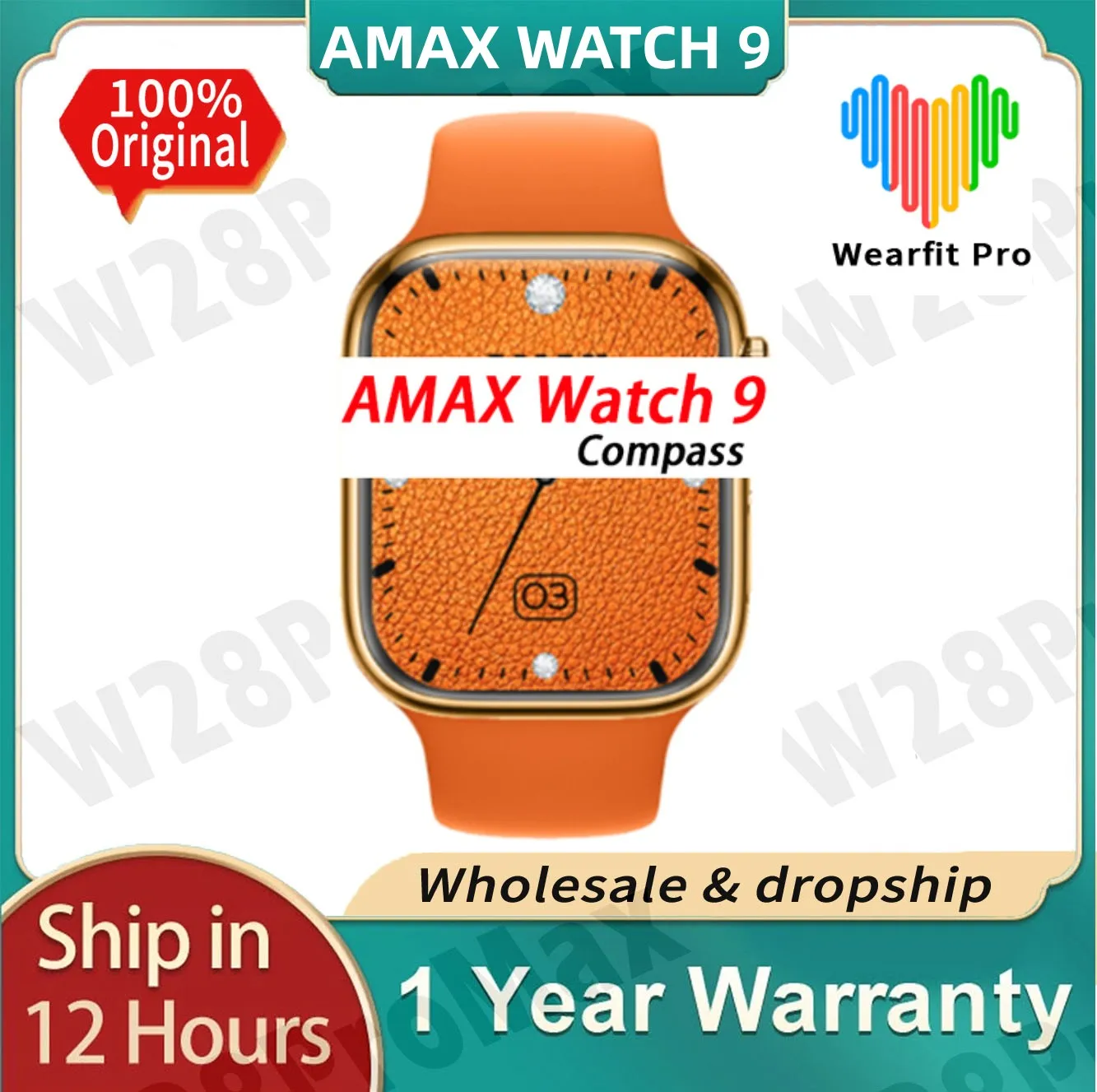 AMAX Watch9 Smart Watch Men Gold Ultra Compass NFC body Temperature ...