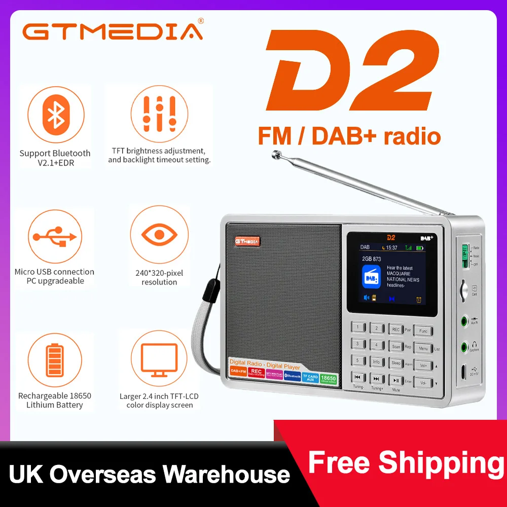GTMEDIA-reproductor-digital-D2-con-pantalla-LCD-Radio-FM-DAB-Bluetooth ...