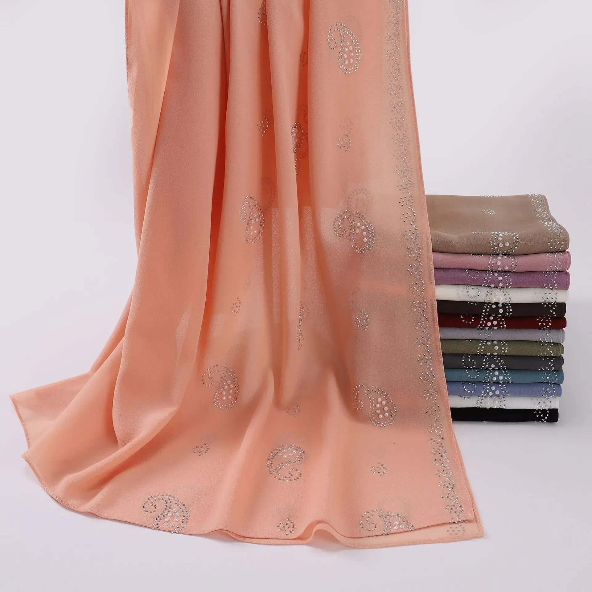 Premium-Chiffon-Hijab-Scarf-Hijabs-For-Woman-Plain-Diamond-Cashews ...