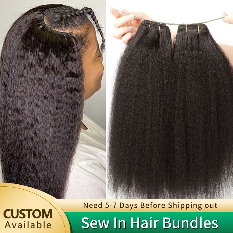 Mrs Hair Kinky Straight Bundles Remy Human Hair Extensions For Black ...