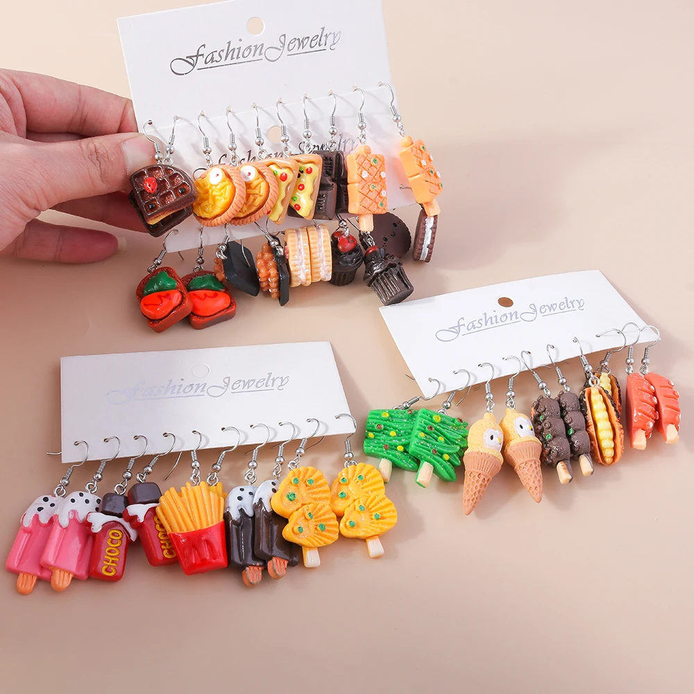 Cute-Resin-Food-Earrings-for-Women-Girls-Ice-Cream-Cake-French-Fries ...