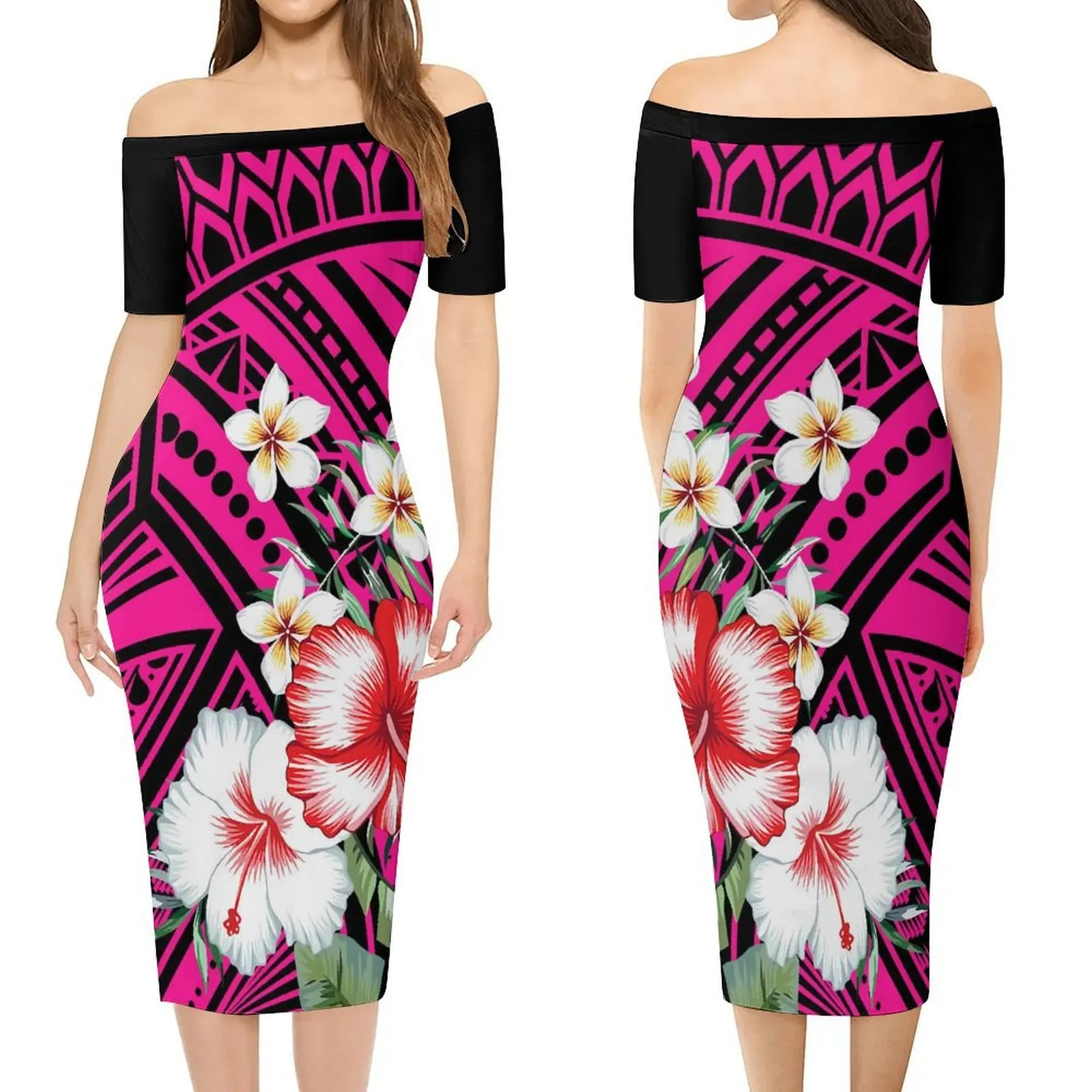 Custom-Designed Women'S Dress Pattern Featuring Samoa Hibiscus Flowers ...