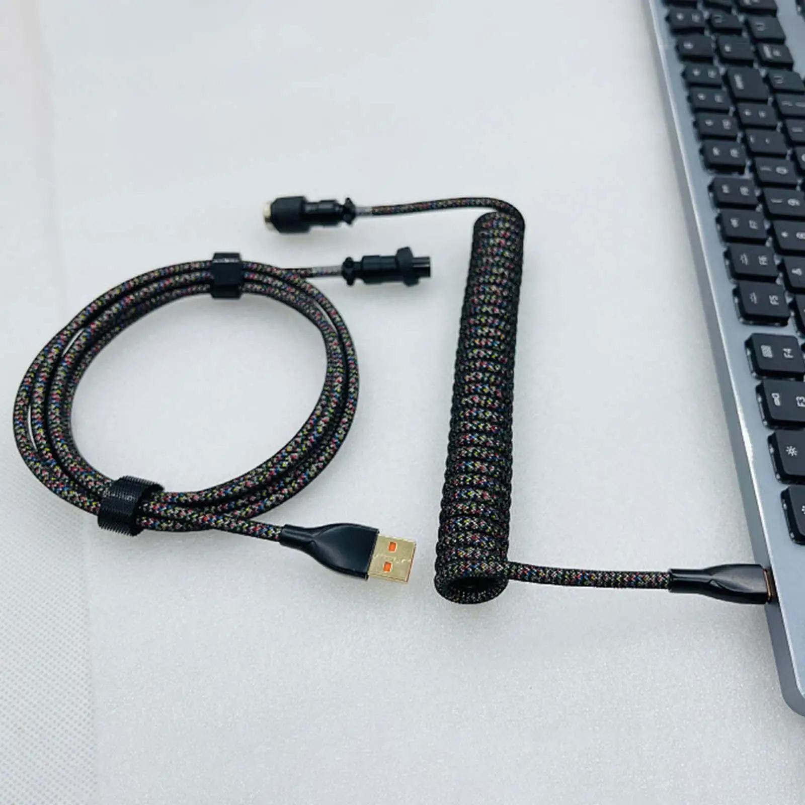 USB-to-Type-C-Coiled-Cable-Black-Double-Sleeved-Coiling-Sprial-Cable ...