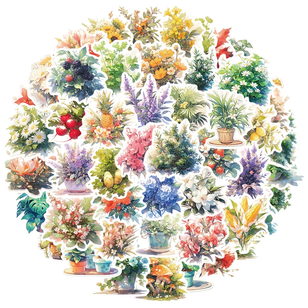 50PCS-Cartoon-Cute-Green-Plants-Flower-Graffiti-Stickers-Decorative ...