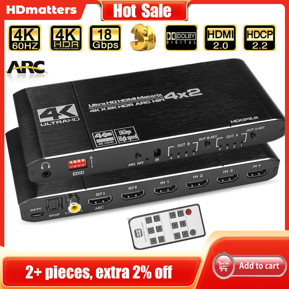 HDMI-2-0-Matrix-Switch-Splitter-4x2-4K-60Hz-HDR-ARC-HIFI-Audio ...