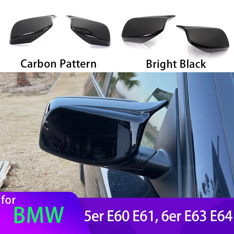 2ps Carbon Fiber Look Black Rearview Side Mirror Cover Caps For Bmw 5 ...