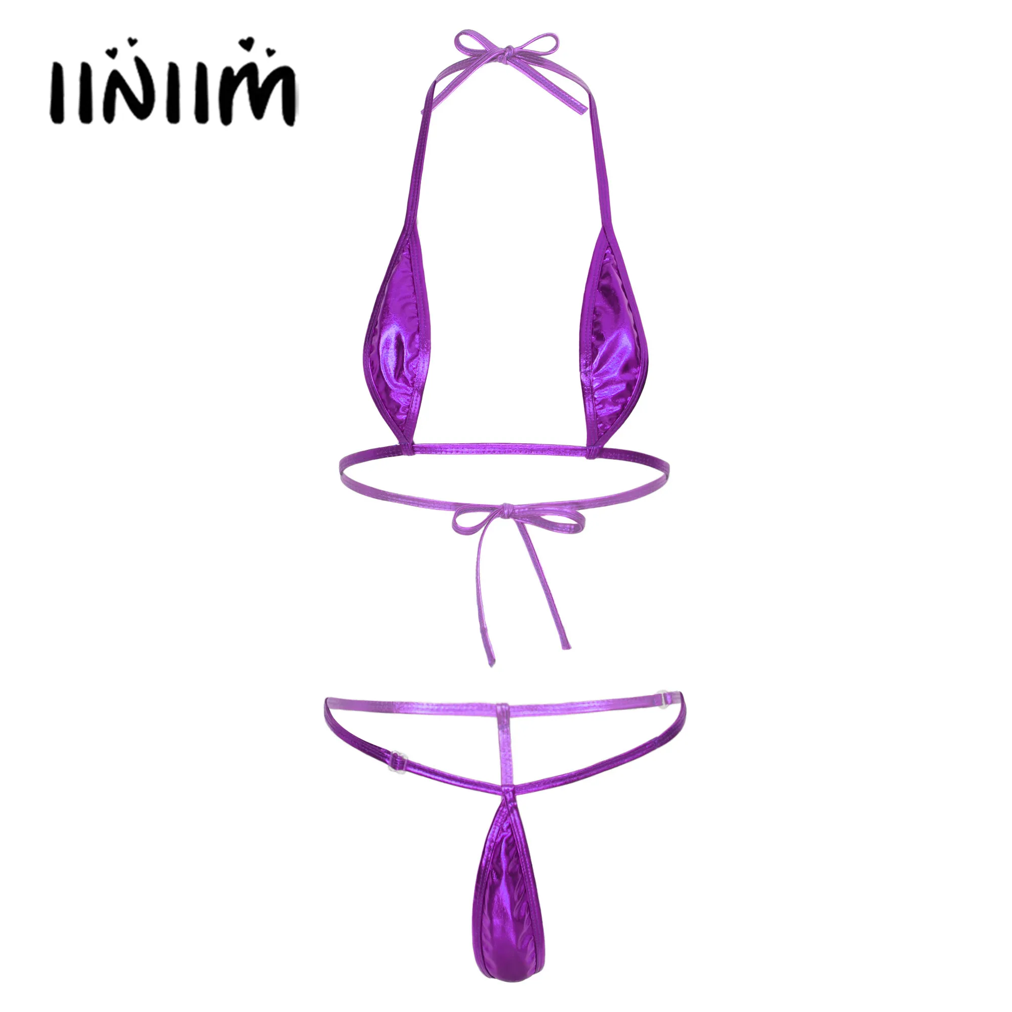 Conjunto de microbikini brasileño brillante para mujer, lencería Sexy ...