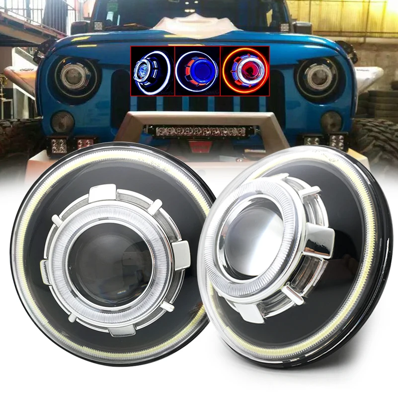 Auto-Lighting-System-7-Inch-Round-LED-Starry-Headlights-with-Devil ...