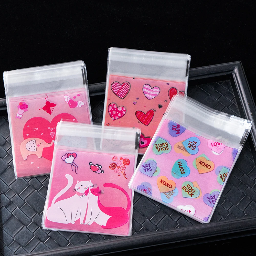 100pcs-10x10cm-Mix-Valentine-Cellophane-Bags-Cookie-Treat-Bags-Heart ...