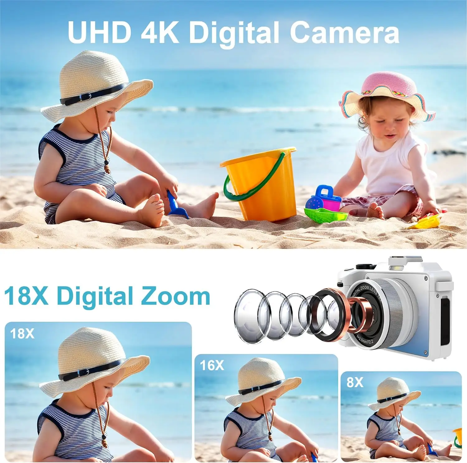 DIY Frame Komery 48MP Digital Cameras Front Rear Dual Lens Selfie 4K ...