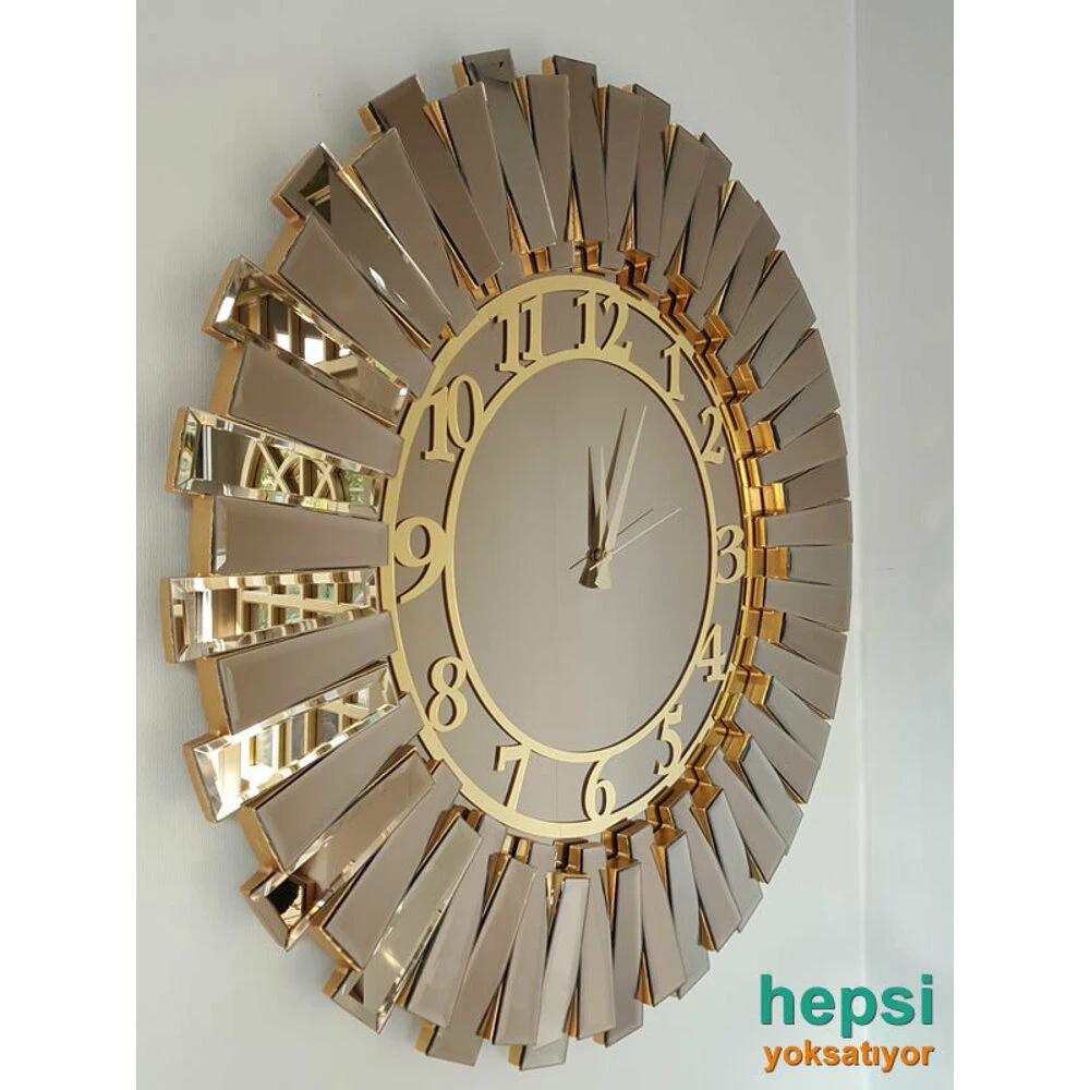 Sun Golden Latin Bronze Gold Bronze 85 CM Mirror Wall Clock