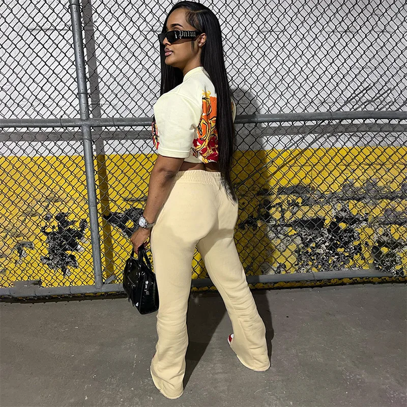 Skeleton Print Warm Fleece Flare Pants Autumn Winter Women Elastic ...