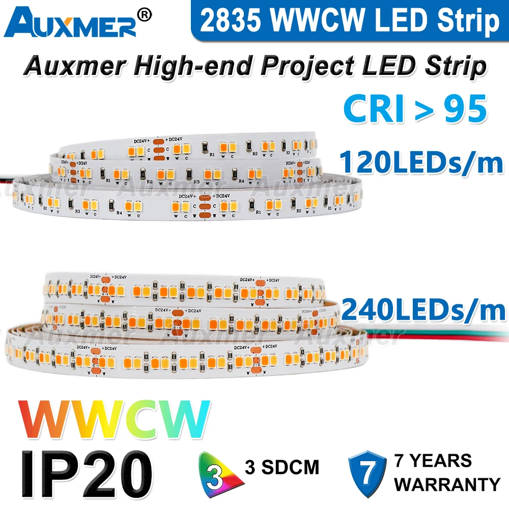 Auxmer-2835-WWCW-LED-Strip-Lights-120LEDs-m-240LEDs-m-CRI-95-Super ...