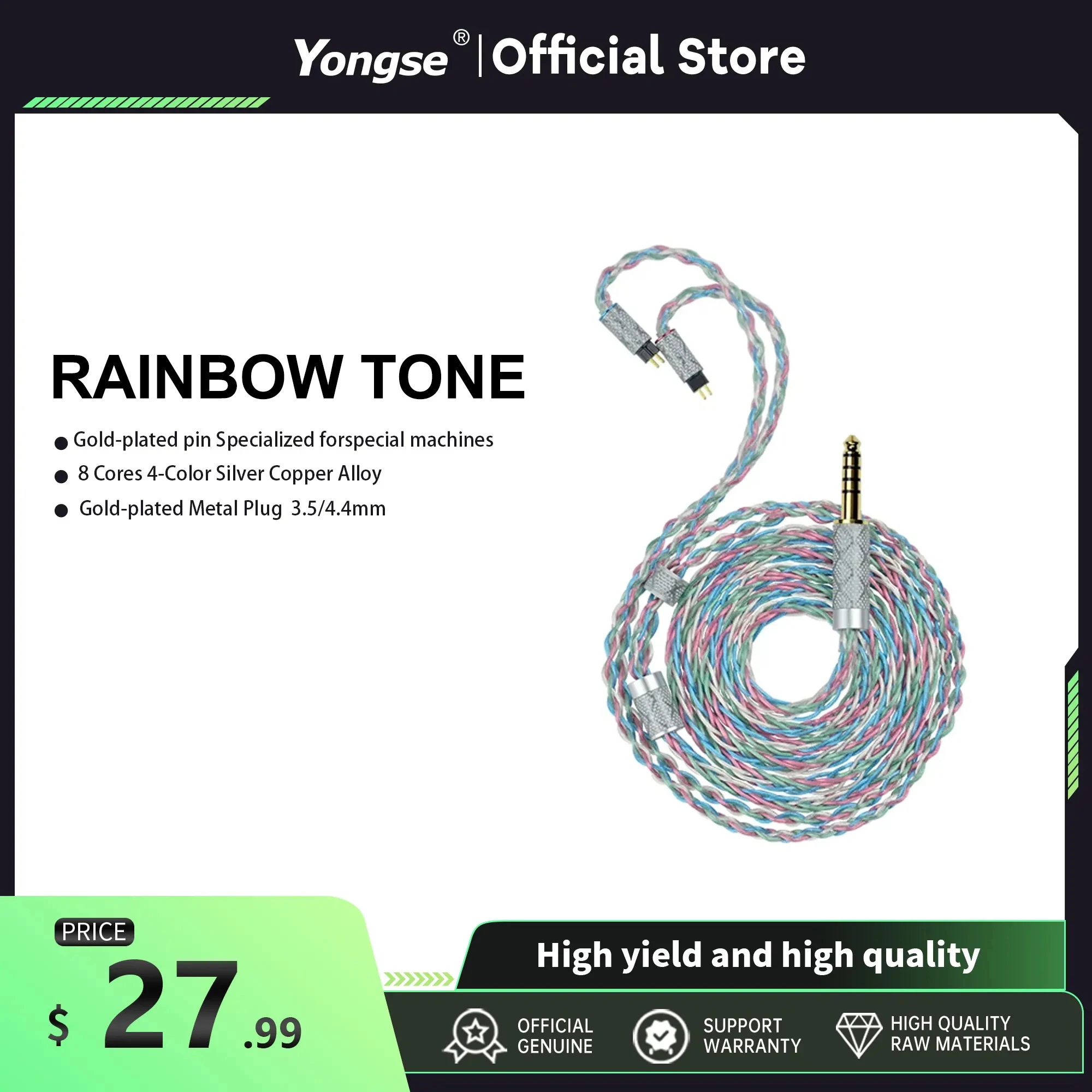 YONGSE-Rainbow-Tone-8Cores-4-Color-Silver-Copper-Alloy-Upgrade-Earphone ...