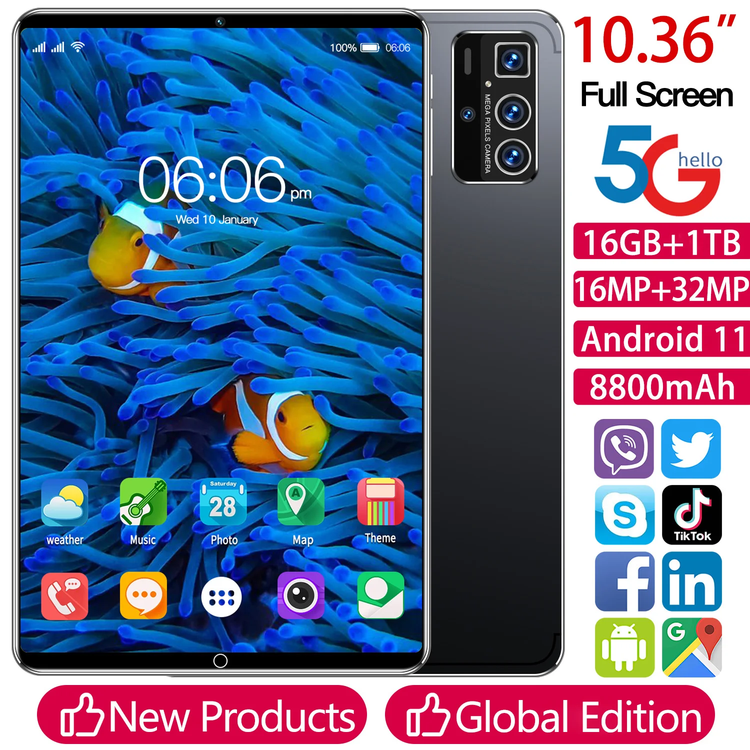 Tableta con red de 2023 pulgadas, dispositivo con 10 núcleos, Android ...