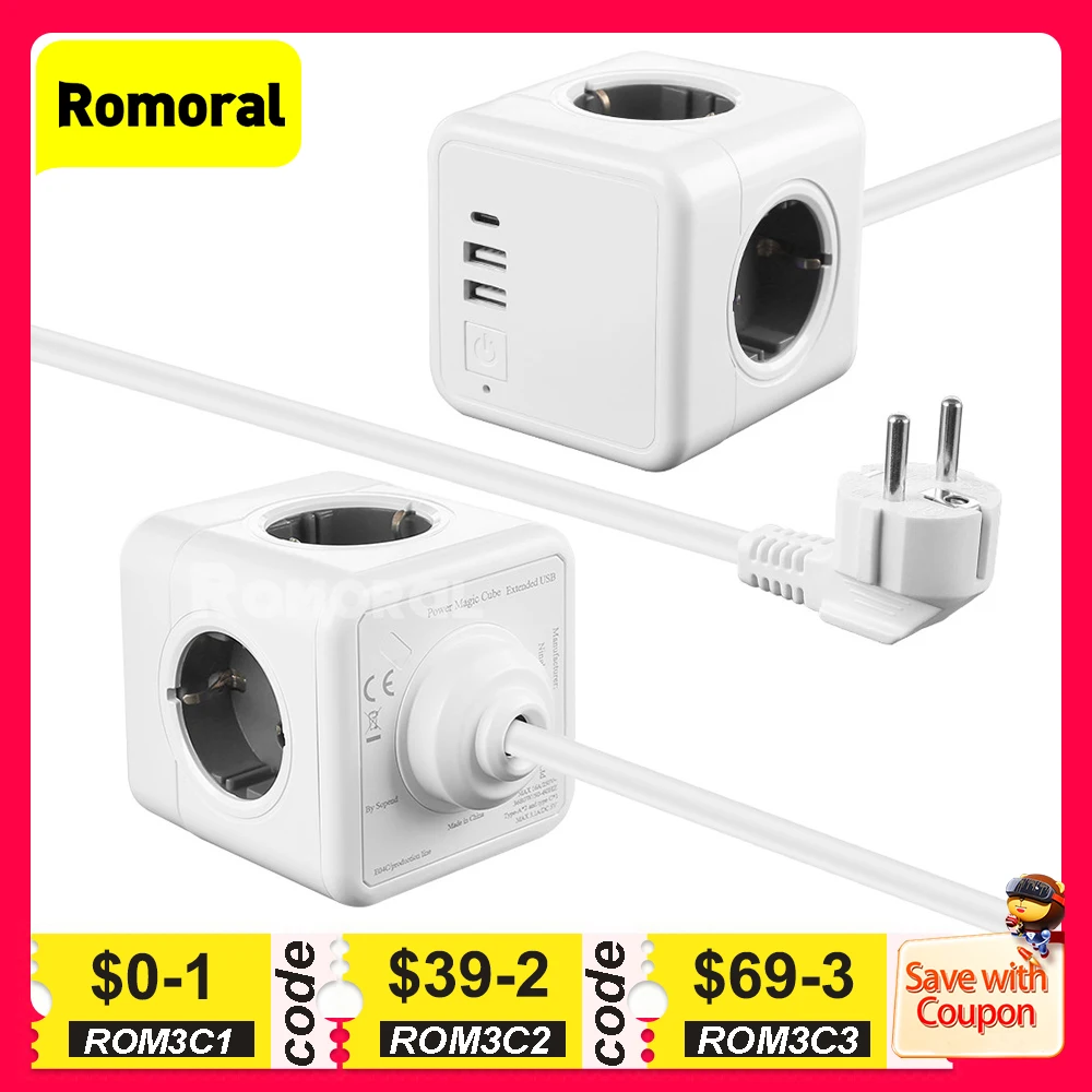 EU-Power-Strip-4AC-Multipriser-250V-16A-USB-Type-C-Plug-Wall-Charger ...