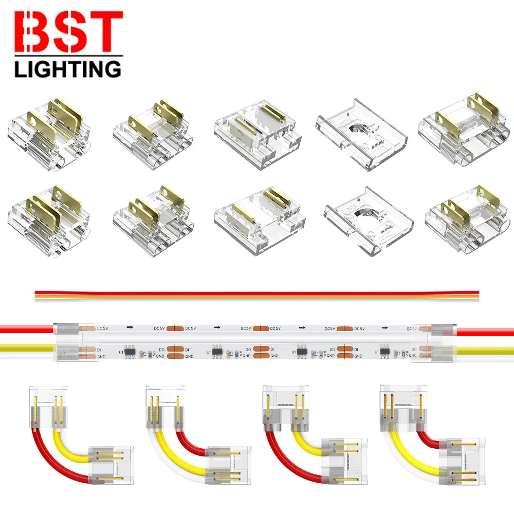 WS2812B WS2811 WS2814 COB Led Strip Transparent Connectors Solderless ...