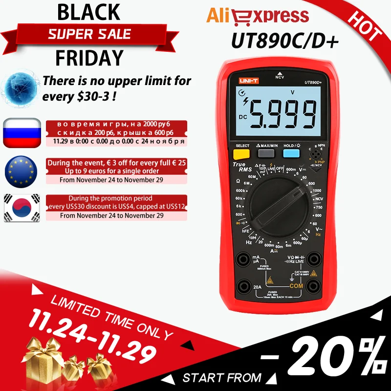 Uni T 범위 Ac Dc 주파수 커패시턴스 테스터 Ut890c Ut890d 수동 범위 용량 테스터멀티미터