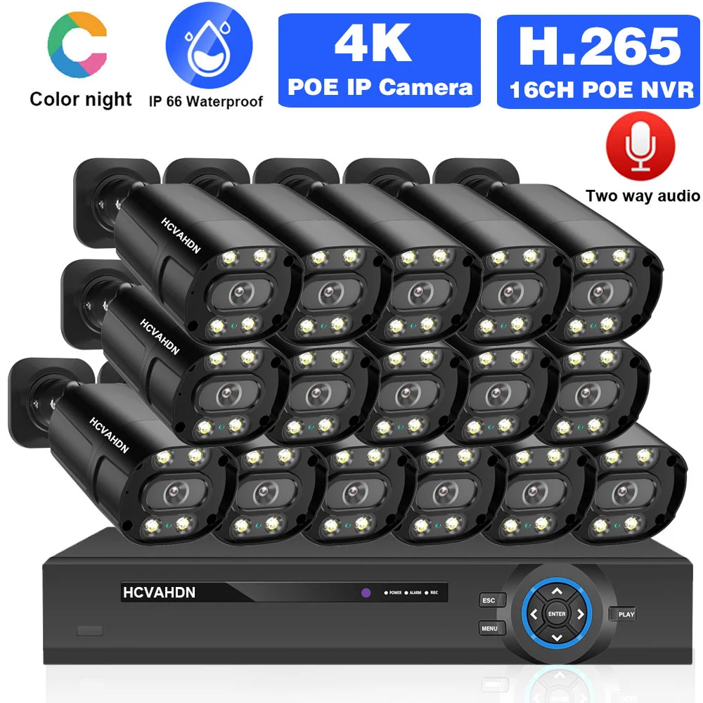 POE NVR Security Camera System 16 Channel 8MP CCTV Camera Set Color ...