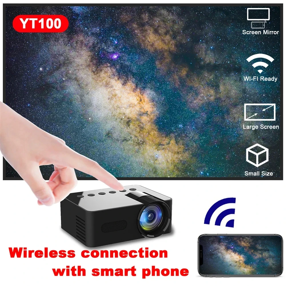 YT100-Portable-Smart-Projector-WiFi-Mini-Projector-HD-Video-Projector-Wireless-Mirroring ...