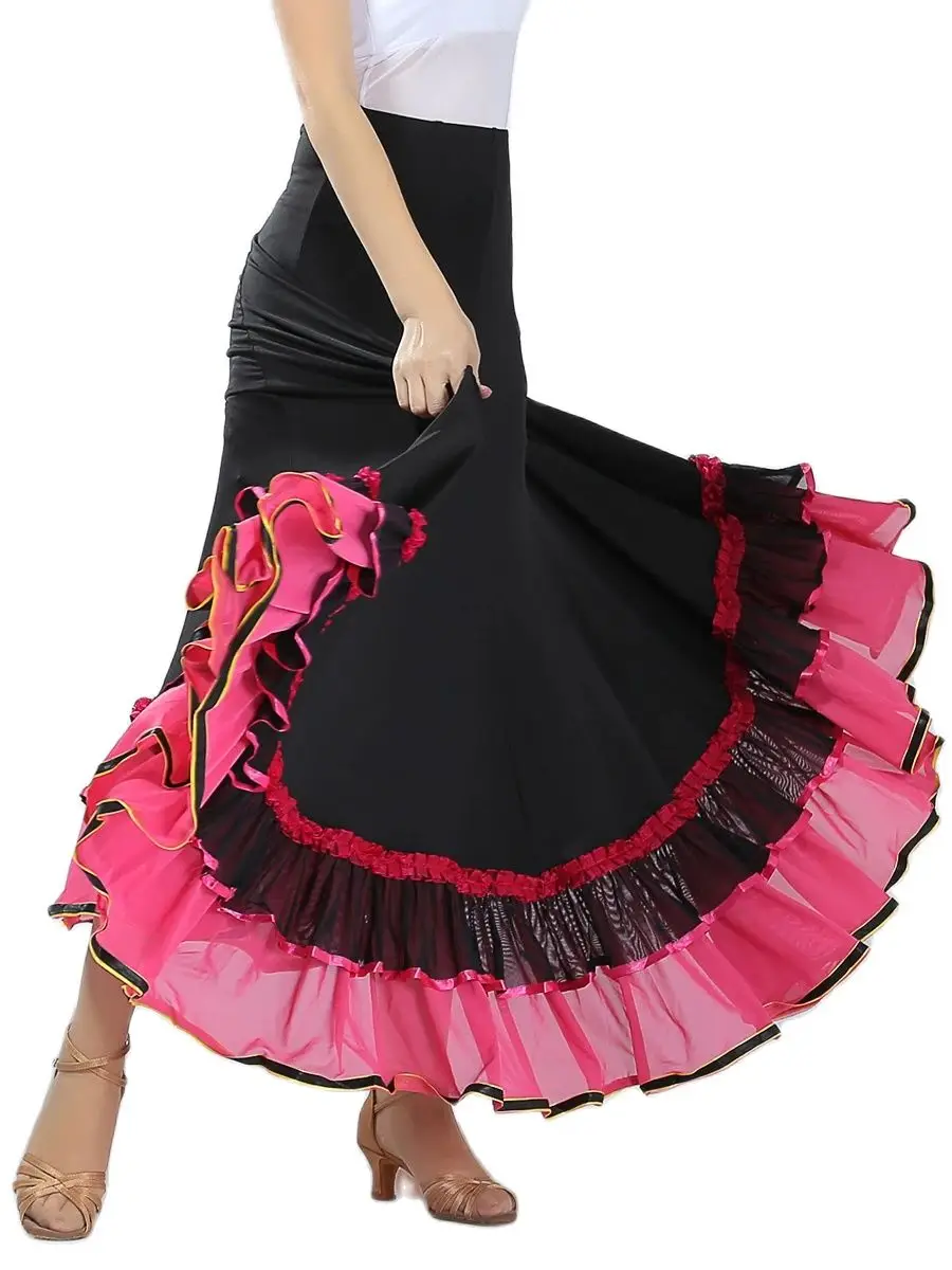 Elegant-Ballroom-Dancing-Latin-Dance-Party-Long-Swing-Race-Skirt-Women ...