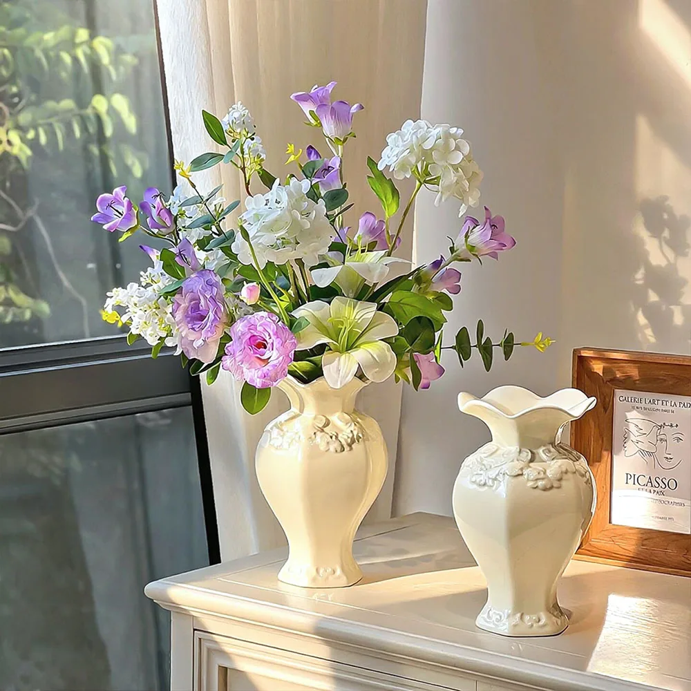 Vase en céramique en Relief blanc de Style français pour salon et Table ...