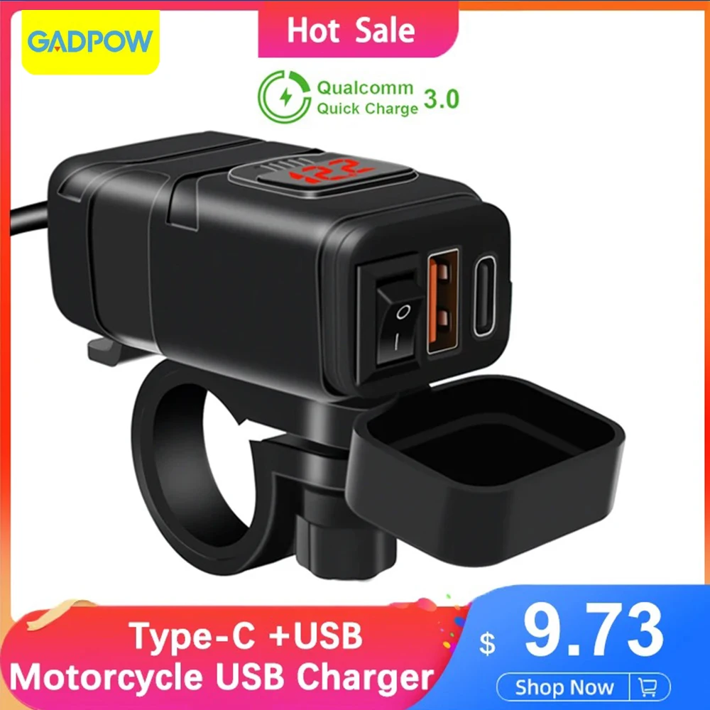 Gadpow-Motorcycle-USB-Phone-Charger-Waterproof-Type-C-USB-Fast-Charging ...
