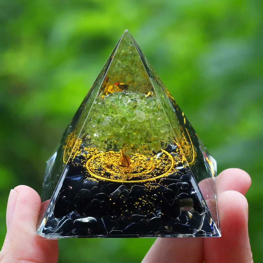Tree of Life Orgone Pyramid Natural Crystal Amethyst Peridot Healing ...