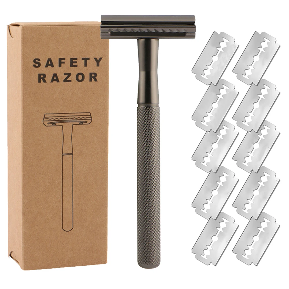 Safety-Razor-with-Weighted-Handle-and-10-Double-Edge-Safety-Blade ...