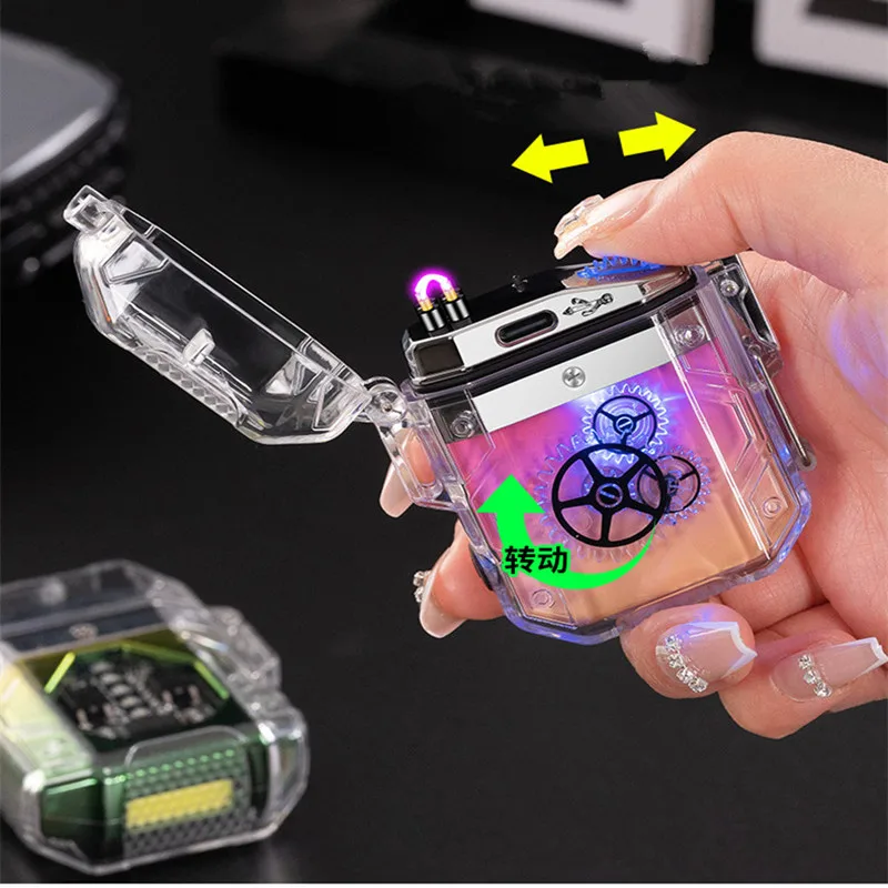 Usb-Arc-Lighter-Gear-Rotation-Ignition-Rechargeable-Electric-Plasma ...