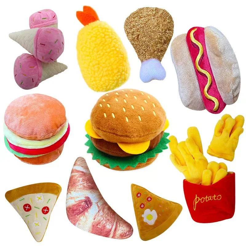 Durable-Plush-Dog-Toy-Simulated-Burger-Fries-Chicken-Leg-Bite-Resistant ...