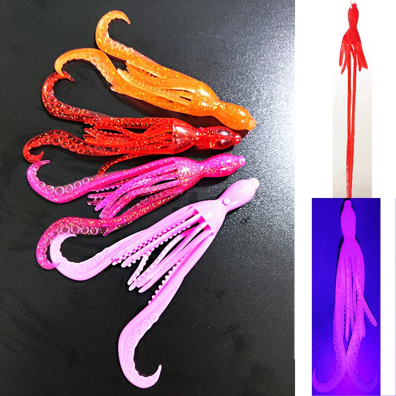 2-6PCS-10cm-4g-Octopus-Squid-Bait-Fluo-Saltwater-Snapper-Fishing-Soft ...